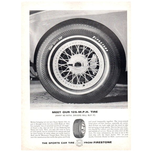 Firstone | Art | 965 Firestone Super Sports 50 125mph Tire Vintage ...